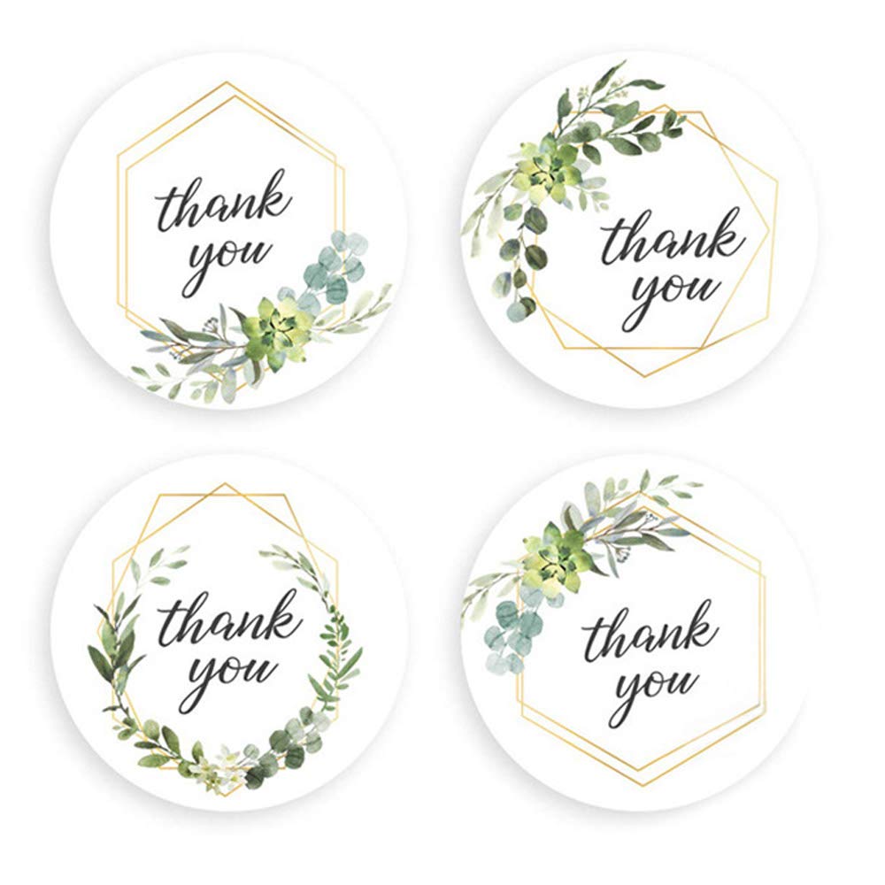 500 Pcs 1" Green Flower Thank You Stickers Roll with 4 Disigns (More Patterns Available)