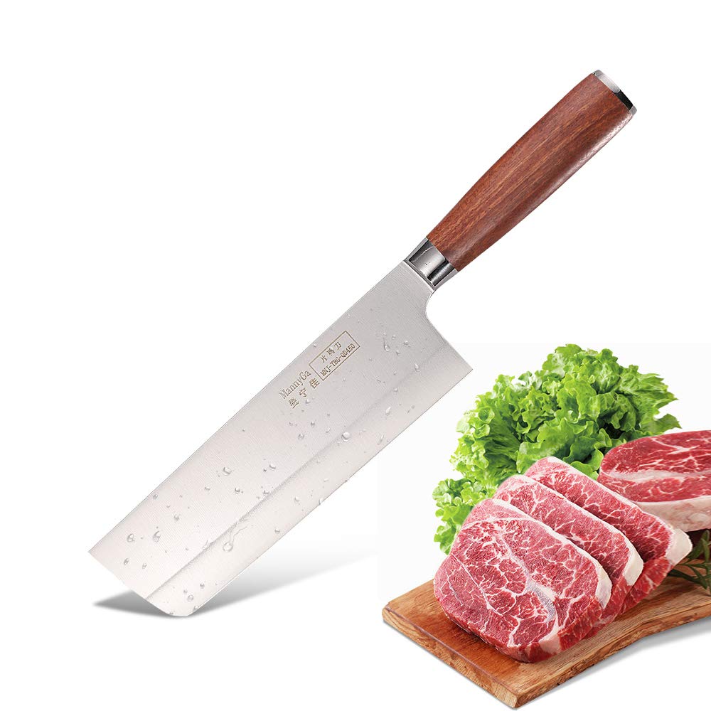 MannyGa Nakiri Knife 7 Inch Japanese Chef's Knife with Ergonomic Handle,Meat Cleaver and Asian Chef Knife for Kitchen and Restaurant.