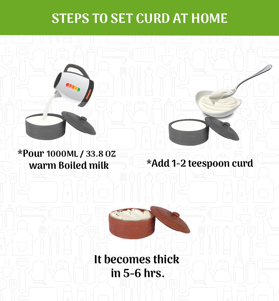 Village Decor handmade earthen clay natural yogurt maker/clay curd pot with lid (1000 ML / 34 OZ - 2 QTY)