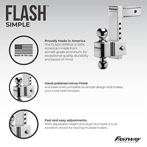 Fastway Flash 42-00-2625 E Series HD Adjustable Aluminum Ball Mount with 6 Inch Drop, 2.5 Inch Shank, and Chrome Plated Balls