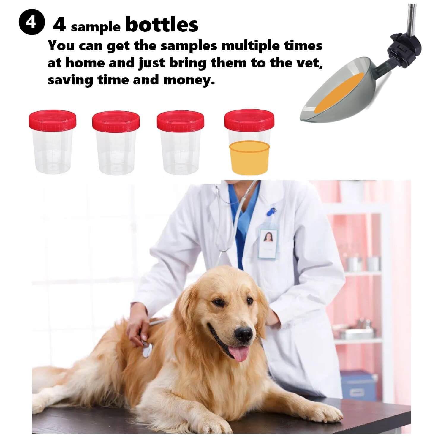iNenya Dog Urine Sample Catcher,Telescopic Dog Pee Sample Collector,Pet Urine Stick for Small Large Female Dogs (Grayspoon&4bottles)