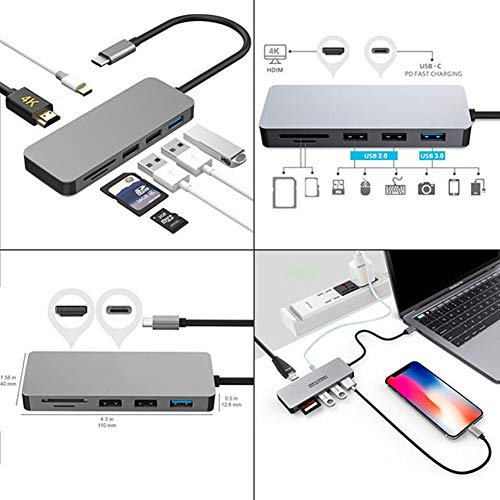 XUNMAIFHB Portable Docking Station,Type c Docking Station USB c hub to HDMI Charging USB Phone OTG Converter USB2.0, USB3.0, 4K HDMI, SD/TF, PD Charging Fast Transmission