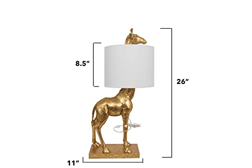 Creative Co-Op Resin Giraffe Table Lamp with Linen Shade, Distressed Gold