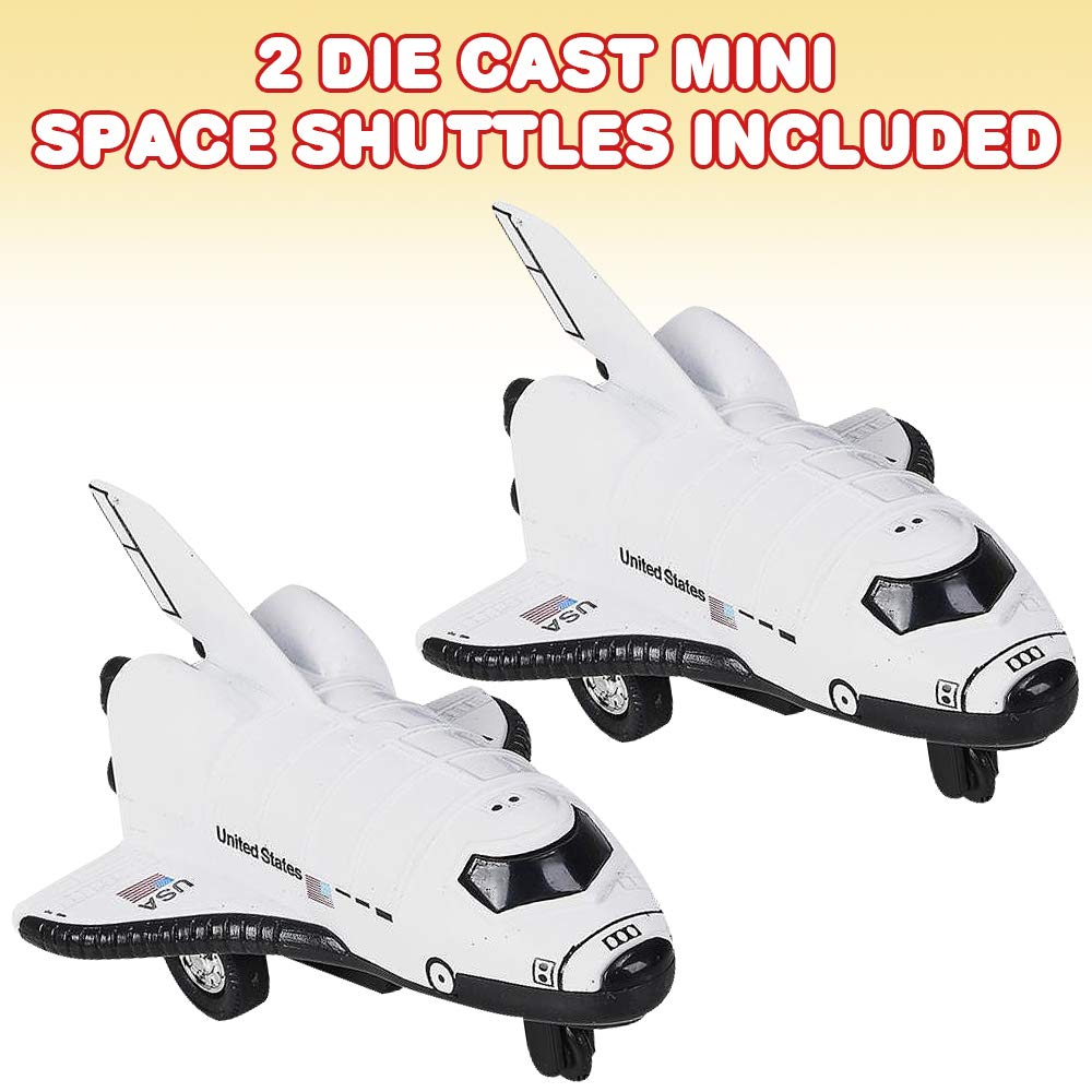 ArtCreativity Diecast Mini Space Shuttle with Pullback Mechanism, Set of 2, Diecast Metal NASA Space Toys for Boys, Astronaut Cake Decorations, Astronaut Space Theme Party Favors