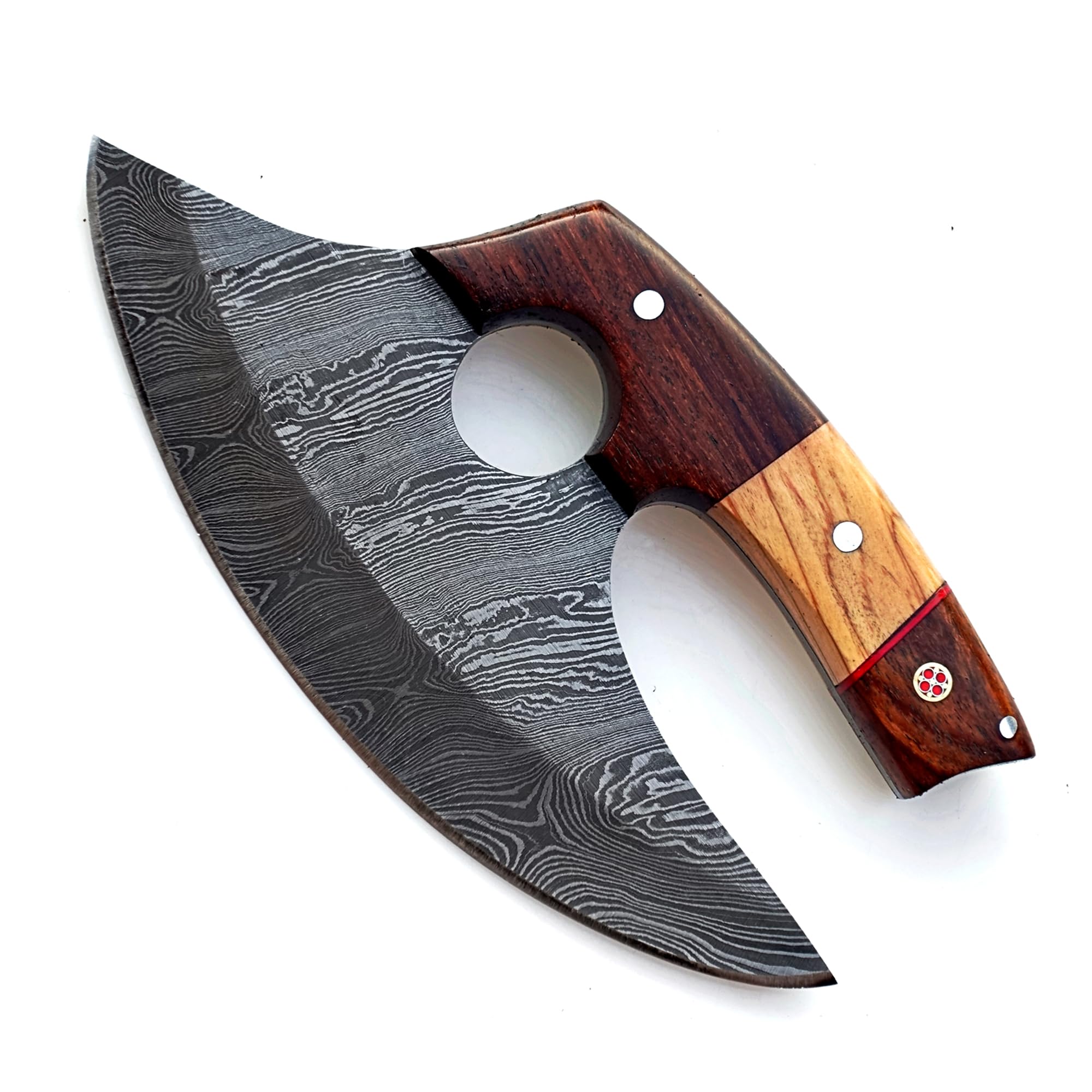 AJBLADE+ Custom Damascus Ulu Knife - Alaskan Ulu knife with Sheath - Damascus Chopping Knife - Custom Kitchen Knife; 5944