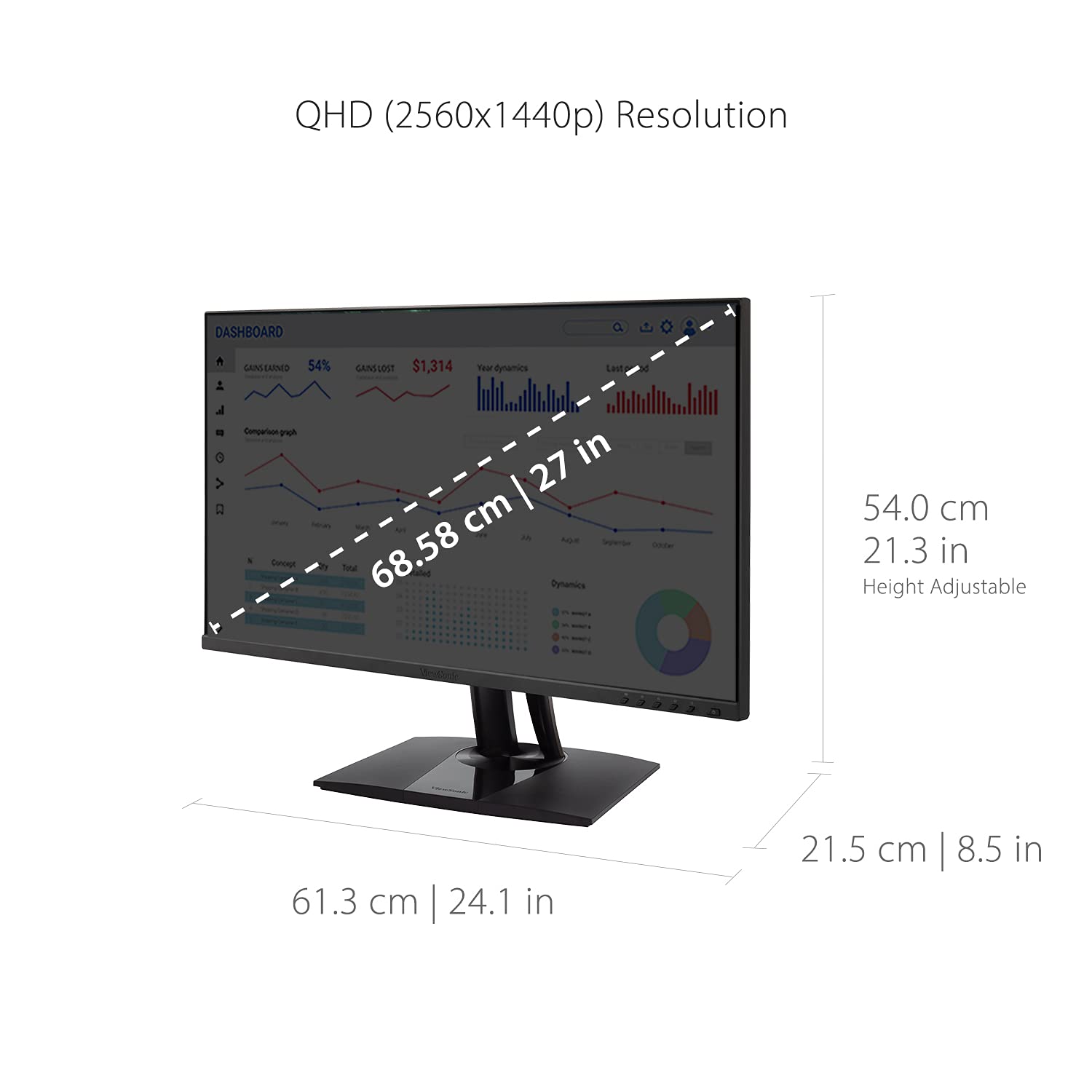 ViewSonic VP2756-2K 27 Inch IPS 1440p Ergonomic Monitor with Ultra-Thin Bezels, Color Accuracy, Pantone Validated, 60W USB C