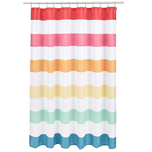 Amazon Basics Fun and Playful Rainbow Banded Stripe Printed Pattern Microfiber Bathroom Shower Curtain - Rainbow Banded Stripe, 72 Inch