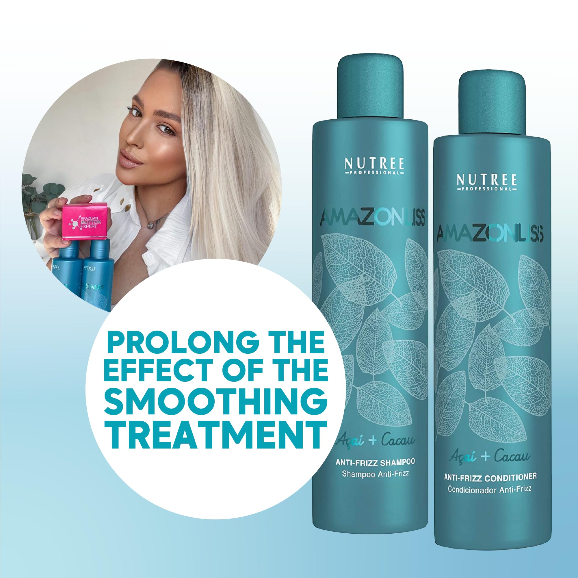 Amazonliss Anti-Frizz Keratin Treatment Set - For Smooth, Soft and Shiny Hair - Prolonged Effect Shampoo and Conditioner 8.45 fl.oz