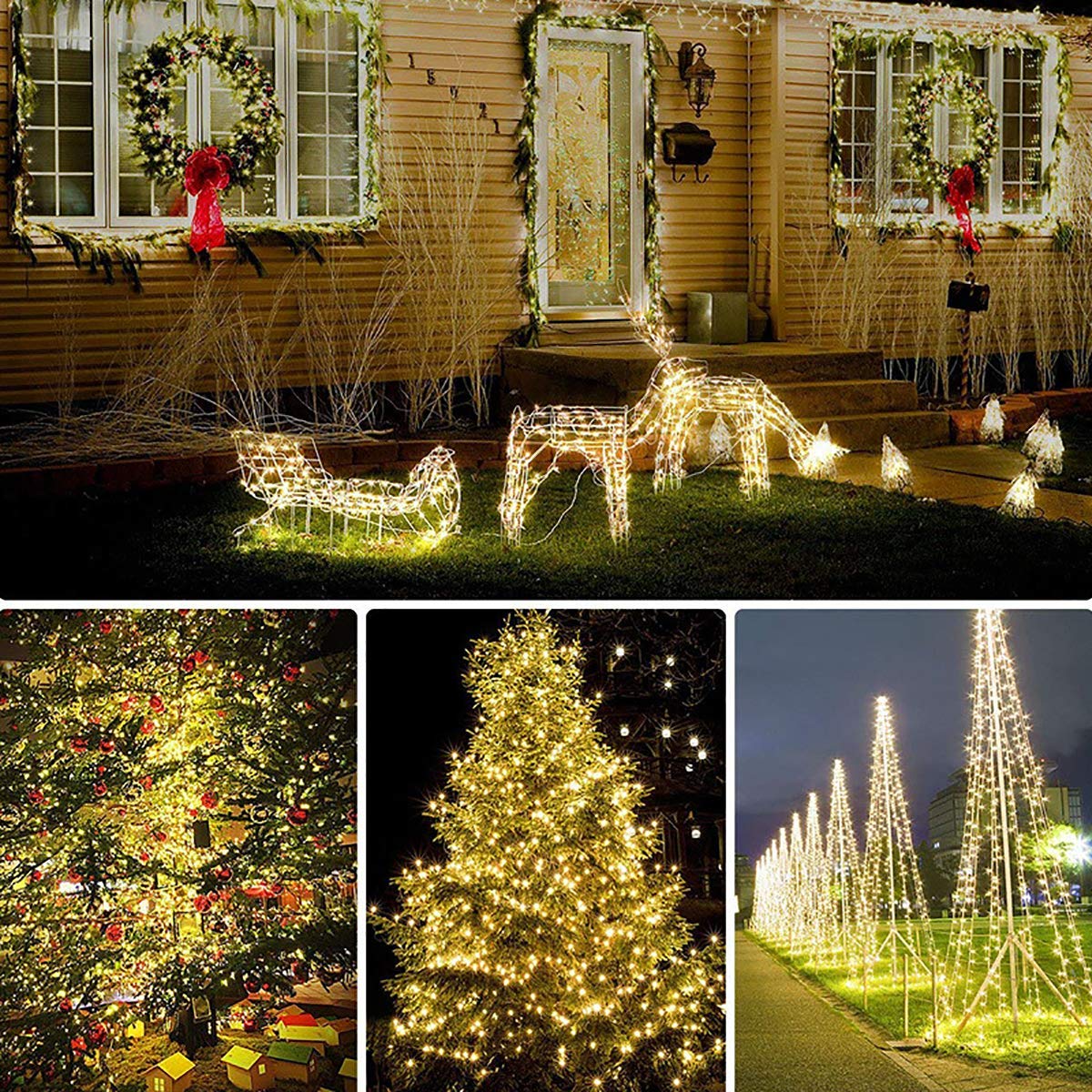 300 LED Solar Fairy String Lights, 99FT 8 Modes Copper Wire Solar Powered Fairy Lights Outdoor Waterproof for Gardens, Home, Dancing, Party, Camping, Patio, Christmas (Multicolor) (Warm White)