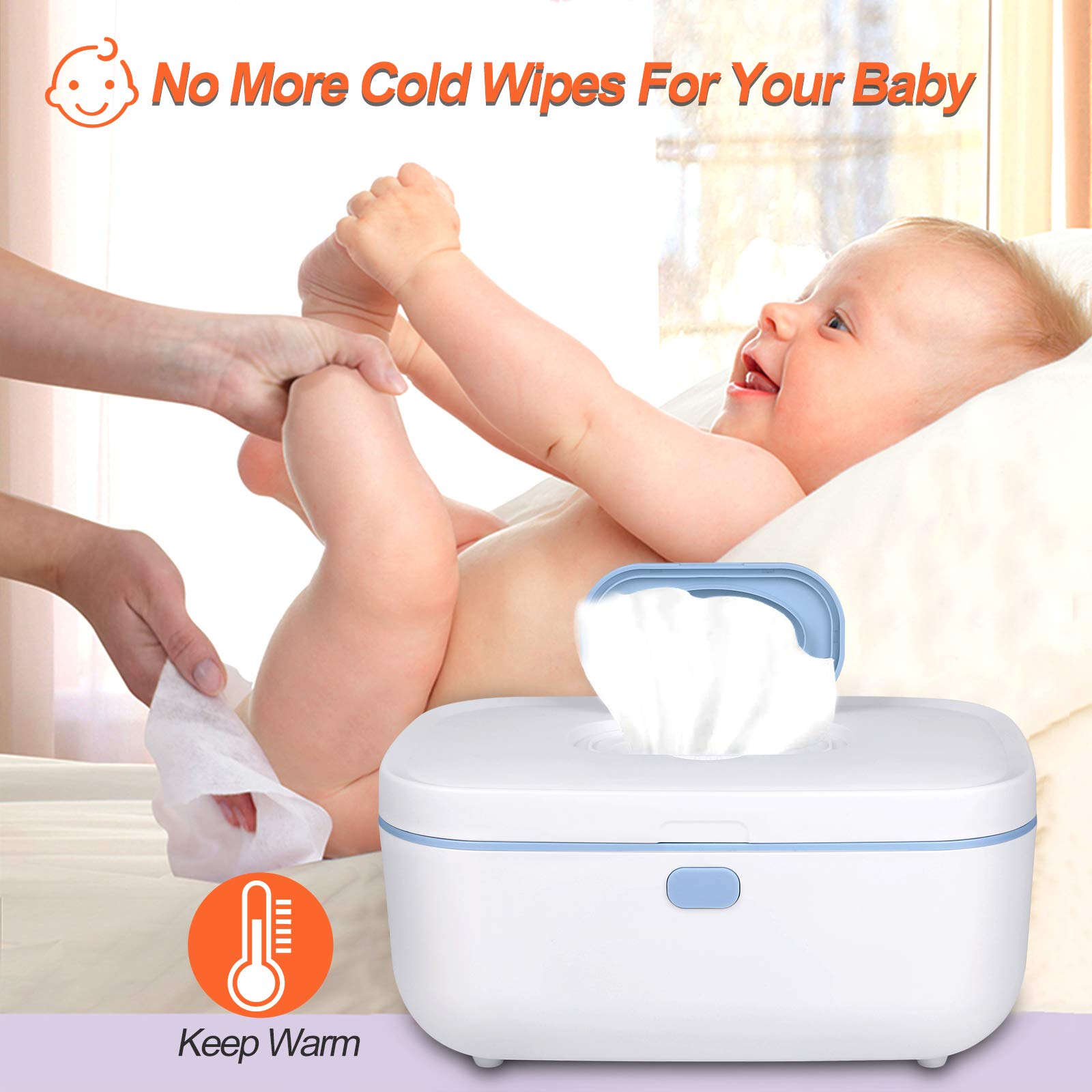Wipe Warmer,Baby Wipe Warmer - Wet Wipe Warmer Baby is Super Fast Top Heating System with Constant Temperature, LED Display Shows Precise Temperature(White Blue)