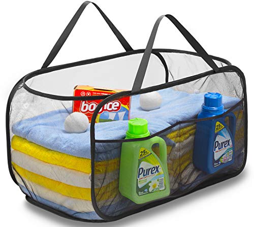 TENRAI Strong Mesh Horizontal Pop Up Laundry Hamper, Easy to Carry Up and Down Stairs. Extra Large Opening Laundry Basket, Easy to Put Clothes in. Use Waterproof and Dustproof Cloth at The Bottom.