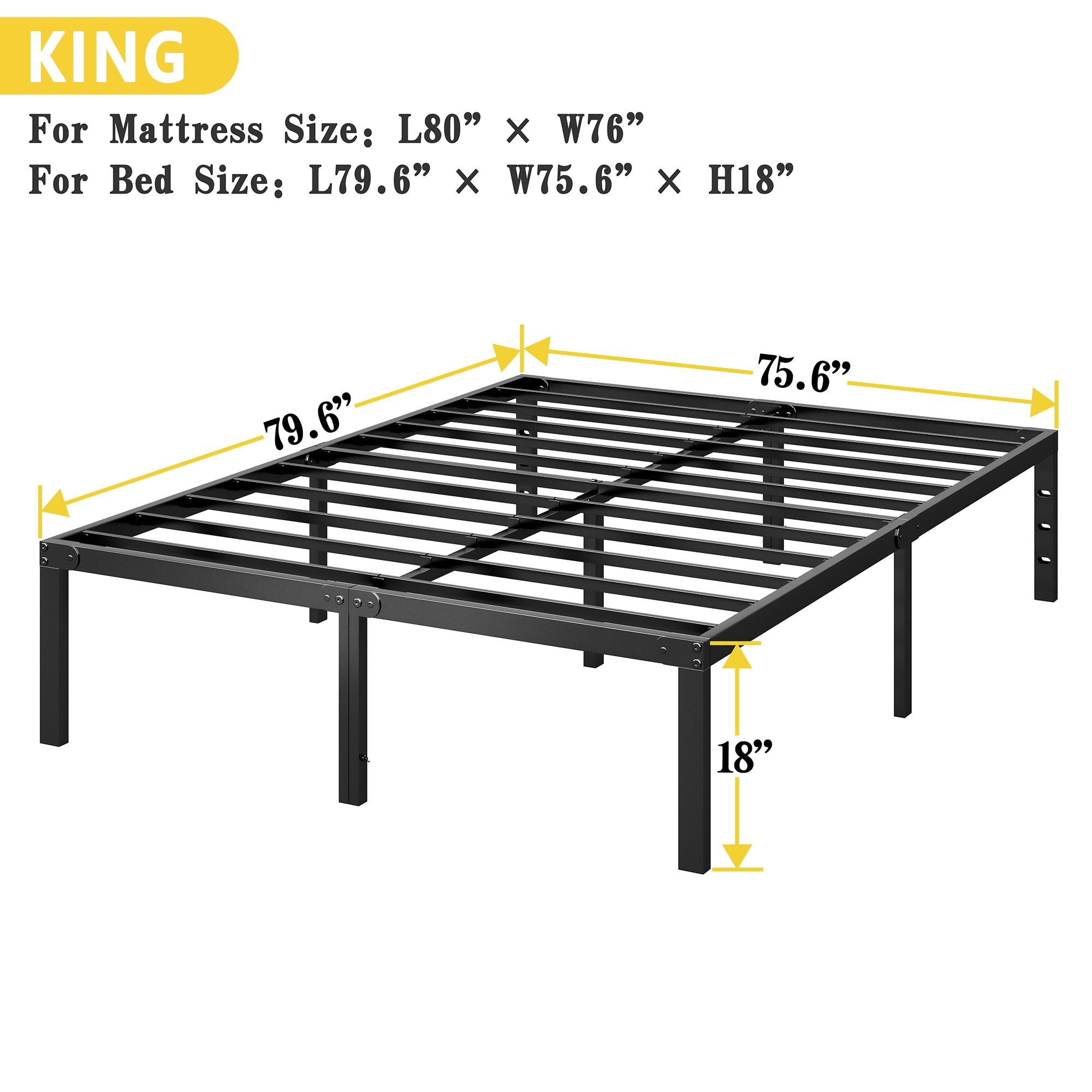 Closadin Black Queen Size Metal Platform Bed Frame with Stable Metal Support and Underbed Storage,18" Height Mattress Foundation,No Box Spring Needed,Easy Assembly