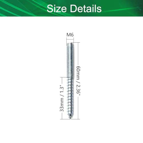 Yinpecly M6x60mm Zinc Plated Carbon Steel Double Headed Hanger Bolts 2.36 inch Length Self Tapping Screw for Furniture Installation Silver Blue Tone 8Pcs