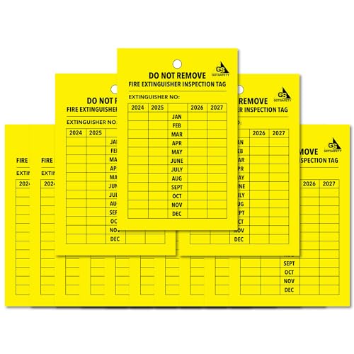 4 Year Fire Extinguisher Inspection Tags - [25 Pack] [2024-2027] Monthly Fire Extinguisher Tags for Indoor or Outdoor Fire Extinguishers, UV/Waterproof, Extremely Durable Performance Never Tear