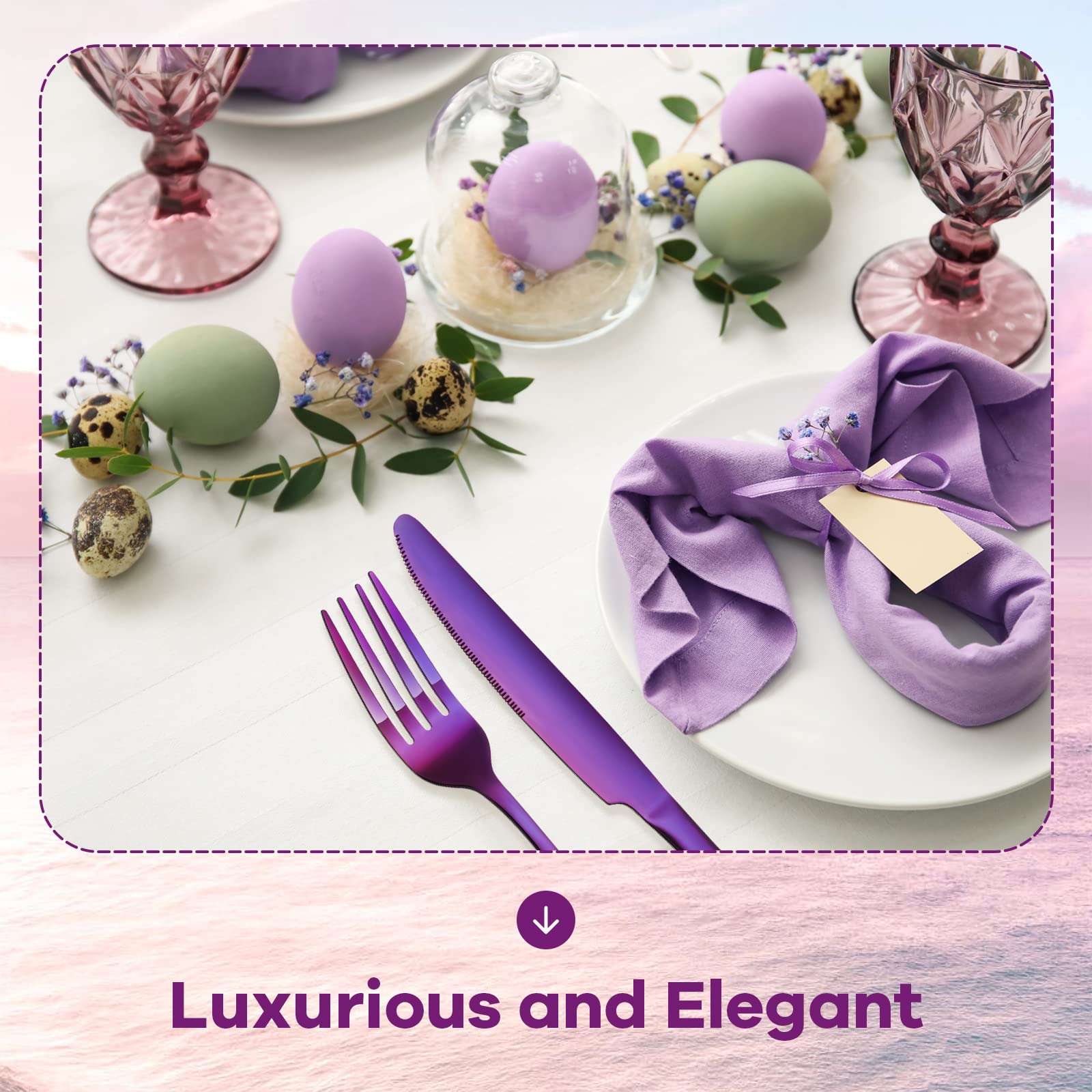 50 Pieces Purple Silverware Set Service for 10 Stainless Steel Flatware Set Metal Utensils Set Tableware Cutlery Set Including Knife Forks Spoons for Home Wedding Restaurant Table Dishwasher Safe