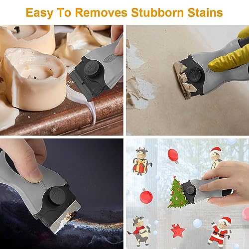 Ainiv Razor Blade Scraper, 2-in-1 Scraper Tool with 10PCS Metal Blades and 10PCS Plastic Blades, Multi-funtional Cleaning Razor Scraper for Decals, Stickers, Labels, Caulk, Adhesive, Paint Removal