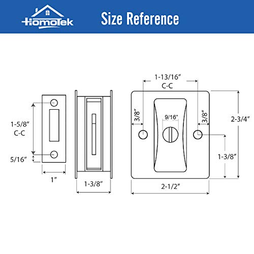 HOMOTEK Privacy Sliding Door Lock with Pull - Replace Old Or Damaged Pocket Locks Hardware Quickly and Easily, 2-3/4βx2-1/2β, for 1-3/8β Thickness Door, Black