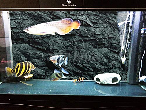 VIP.LINE 3D Effect Black Stone Aquarium Background Poster PVC Fish Tank Decorations Landscape (48" x 18"/ 122 x 46cm)