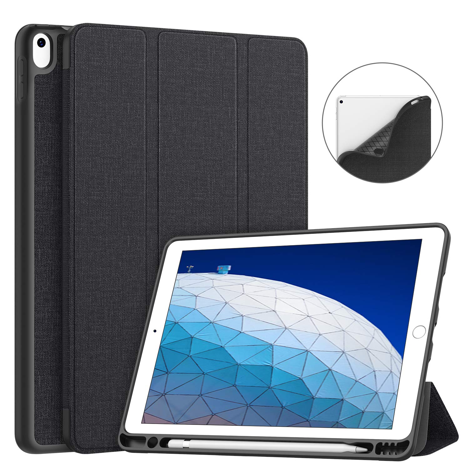 Soke for iPad Air 3 Case 2019 with Pencil Holder, Premium Smart Case, Strong Protection, Auto Sleep/Wake, Ultra Slim Soft TPU Back Cover for iPad Air 3rd Gen 2019/iPad Pro 10.5 2017(Black)