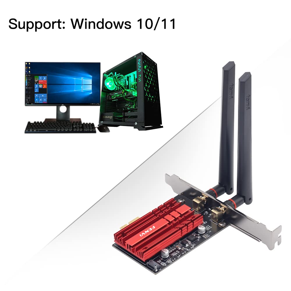 WiFi 6E AX210 PCI-E WiFi Network Card BT5.3 160MHz Tri-Band Expands WiFi into 6GHz/5GHz/2.4GHz 5400Mbps Gigabit AX210ngw Desktop PC PCIe Wireless Adapter WiFi 6E 802.11ac ax MU-MIMO for Windows 11/10
