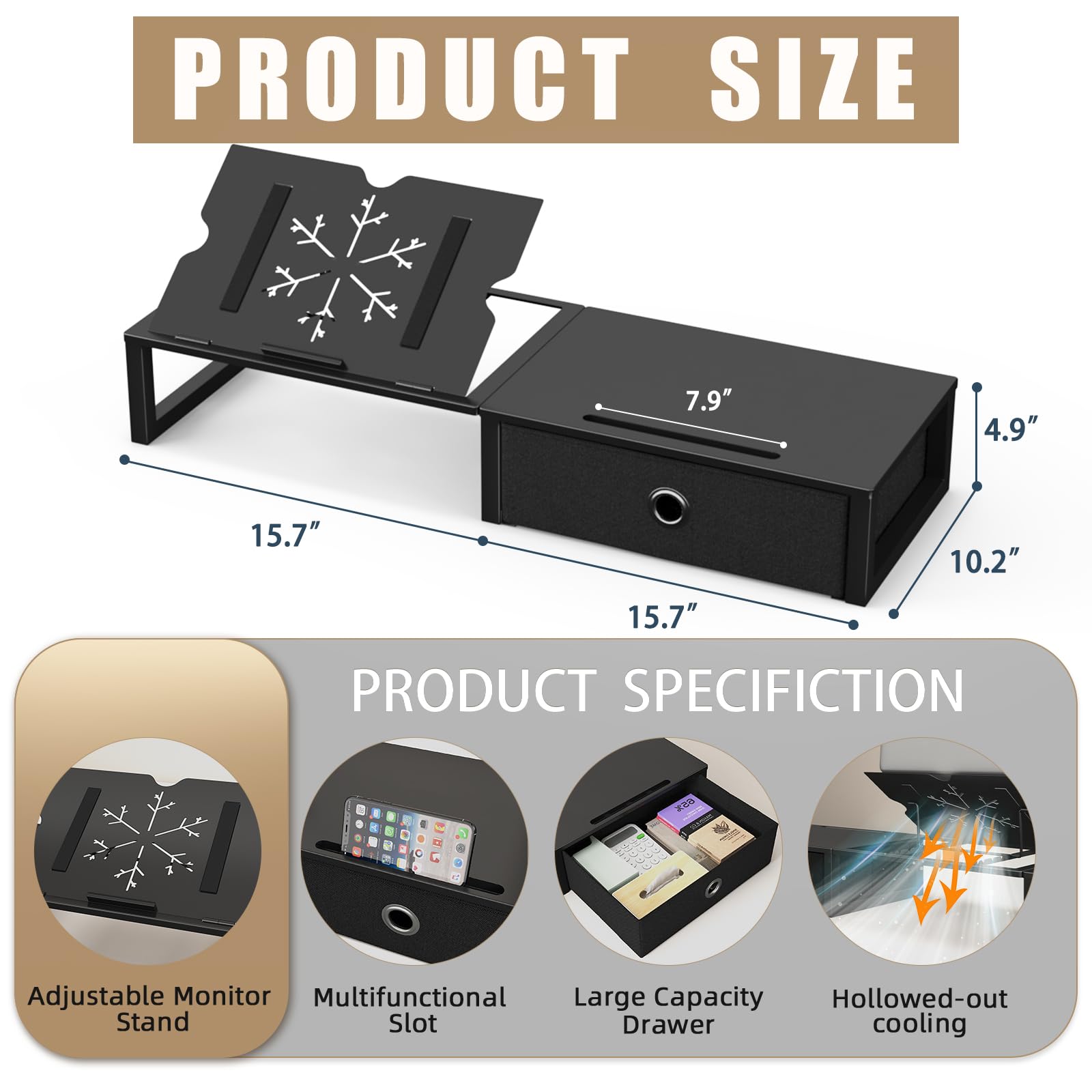 WESTREE Monitor Stand Riser with Adjustable Laptop Stand Riser, Dual Monitor Stand with Drawer, Desktop Oraganizer Stand for Computer,Laptop,Screen