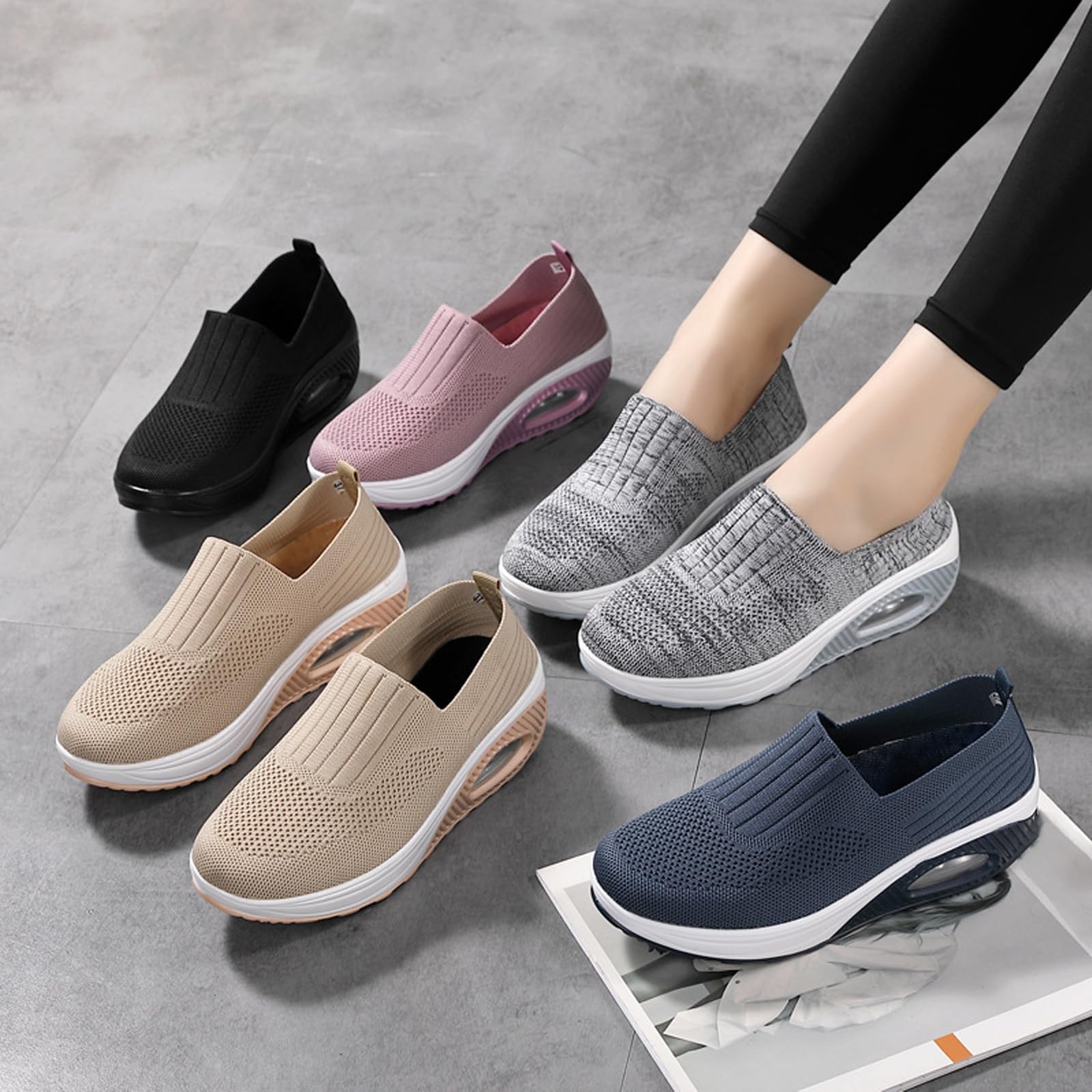 Aceptolcom Women Orthopedic Sneakers Walking Shoes,Mesh Breathable Arch Support Slip-on Light Air Cushion Orthopedic Sneakers Diabetic Shoes (7,Pink,7)