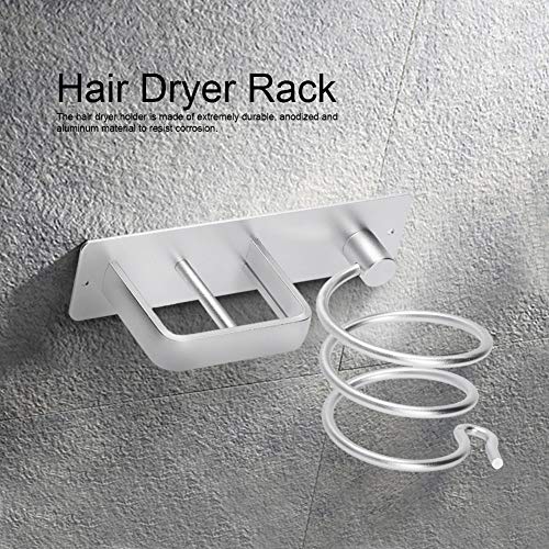 Mumusuki Aluminum Wall Mounted Punch Shelf Hair Dryer Storage Rack Organizer Holder Stand for Bathroom Silver