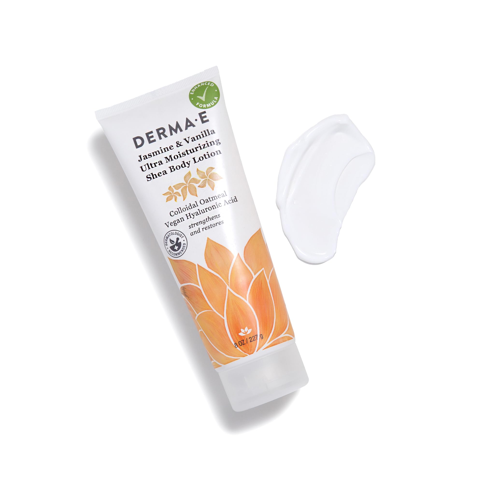 Derma E Jasmine and Vanilla Ultra Moisturizing Shea Body Lotion β Vegan Hyaluronic Acid and Vitamin E Moisturizer for Dry Skin β Cruelty Free Moisturizing Cream, 8 oz