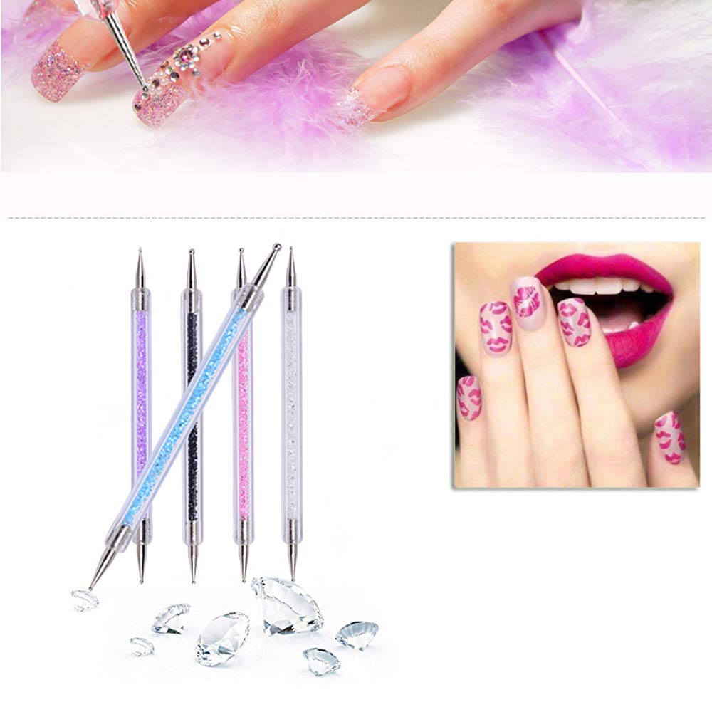 5pcs Rhinestone Dotting Pen Dual-ended Gems Crystals Studs Beads Picker Pencil with Crystal Acrylic Handle Pedicure Manicure Nail Art DIY Decoration Tool