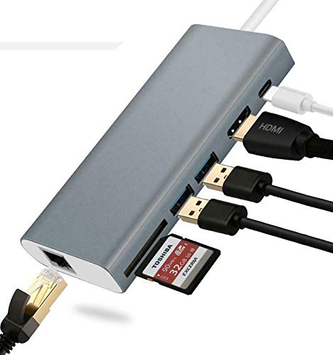 Type-C to HDMI Gigabit LAN Docking Station Converter 4K USB Readable SD Card,USB C Hub 6 in 1 Type C Adapter Compatiable for MacBook and Windows (Black)