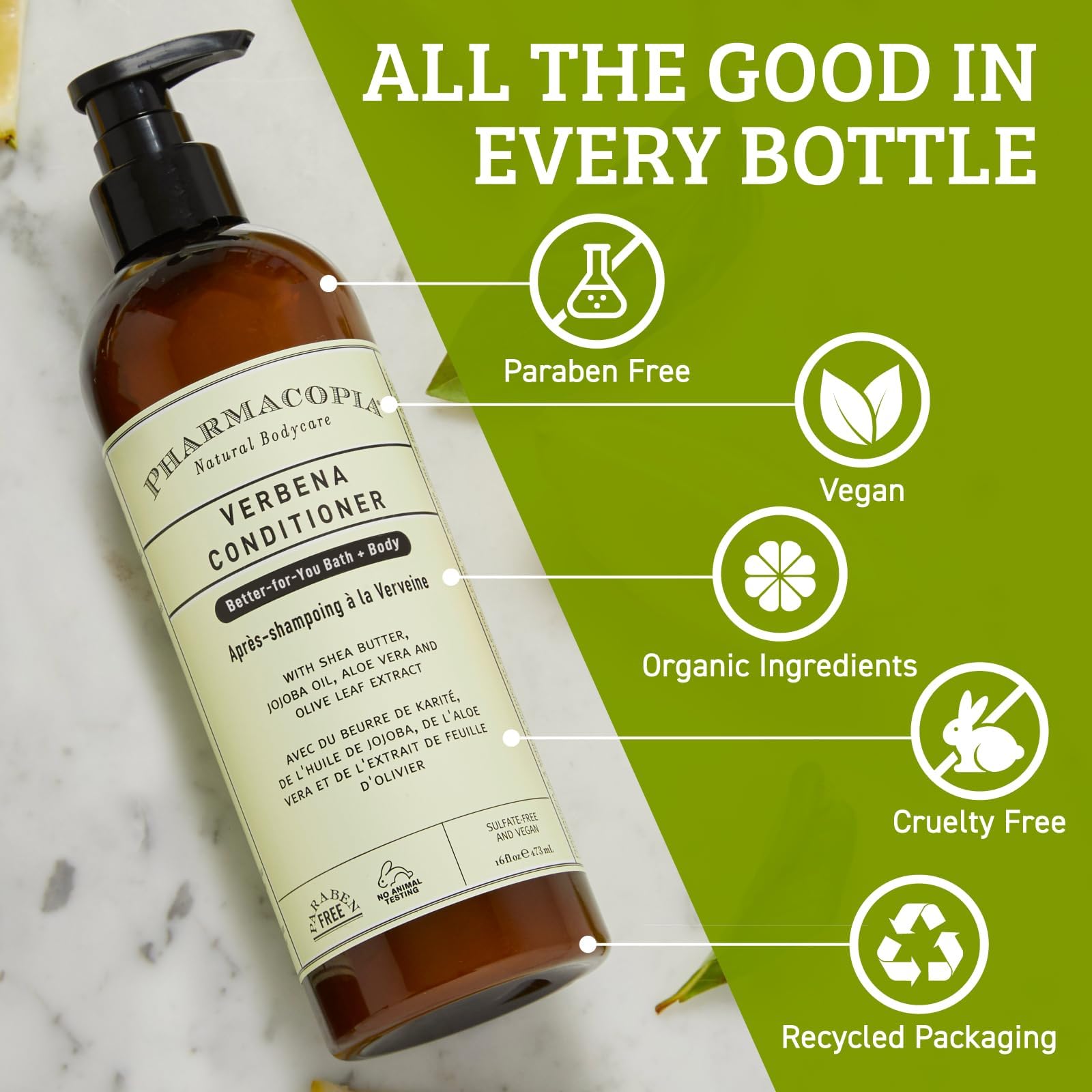 Pharmacopia Verbena Shampoo & Conditioner Bundle – Aromatherapy Hair Care with Natural Plant Based & Organic Ingredients – Vegan, Cruelty Free, No Parabens or Sulfates, Set of 2 16oz Bottles