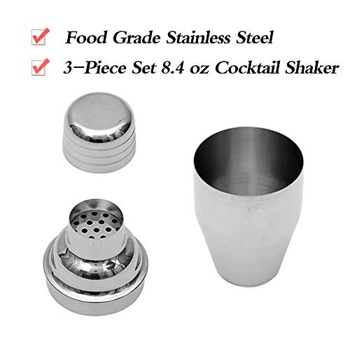Delidge Cocktail Shaker Small Martini Shaker Stainless Steel Small Drink Shaker with Strainer and Lid Top, Mini Martini Shaker Bar Shaker (8.4oz/250ml,small) Shakers Bartending