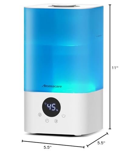 Aromacare Humidifiers for Bedroom, 2.5L Cool Mist Air Humidifier with Essential Oil Diffuser, Small Ultrasonic Top Fill for Baby Kids Plant, Auto Humidity, Auto Shut-Off (White)
