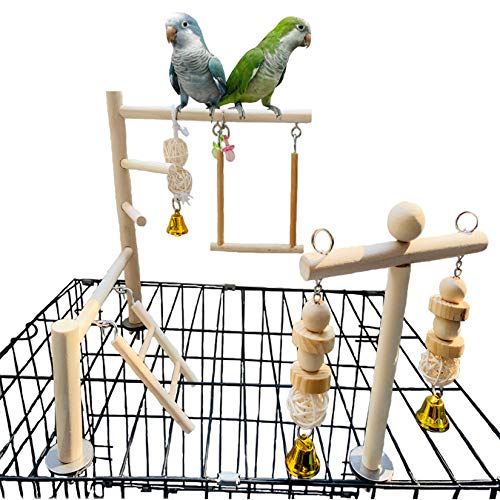 Hamiledyi Parrot Playground Parakeet Perches Outside Cage Bird Climbing Ladder Swing Toy Natural Wood Cockatiel Play Gyms Stand for Small Conure Love Birds Finch African Grey Macaw Amazon Budgies
