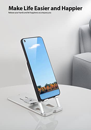 Cell Phone Stand, Portable Aluminum Phone Holder, Adjustable Phone Dock Cradle, Compatible with iPhone 13/12/11 Pro Max, Samsung Galaxy, Small Tablets(Silver)