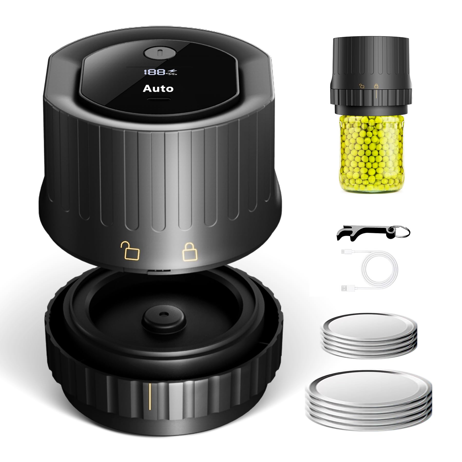 MASONKING Electric Mason Jar Vacuum Sealer, Unique Mothers Day Gifts, Jars Vacuum Sealer Kit for Wide Mouth and Regular Mouth Mason Jars Canning, Fully Automatic