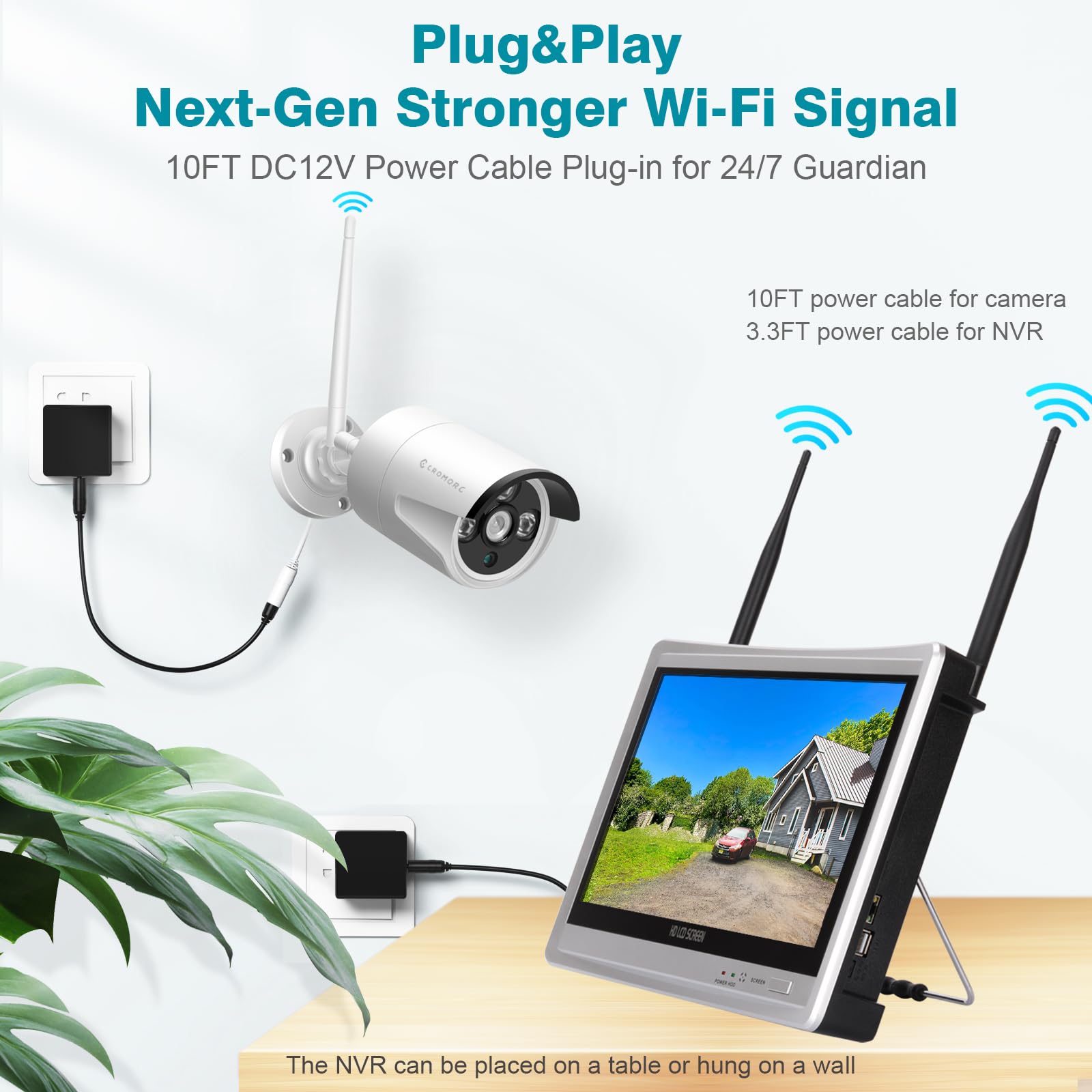 Cromorc Wireless Security Camera System 12.5" Monitor,Home Business Surveillance Expandable 10CH NVR,4pcs 5MP Outdoor Indoor Night Vision 1-Way Audio Camera,Human Detection 3TB HDD