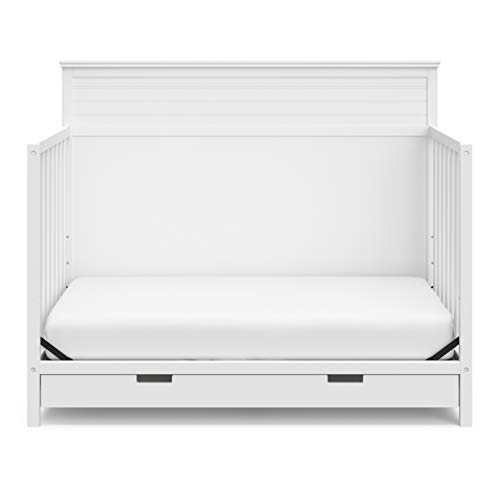 STORKCRAFT Homestead 5-in-1 Convertible Crib with Drawer (White) – GREENGUARD Gold Certified, Crib with Drawer Combo, Includes Nursery Storage Drawer, Converts to Toddler Bed and Full-Size Bed