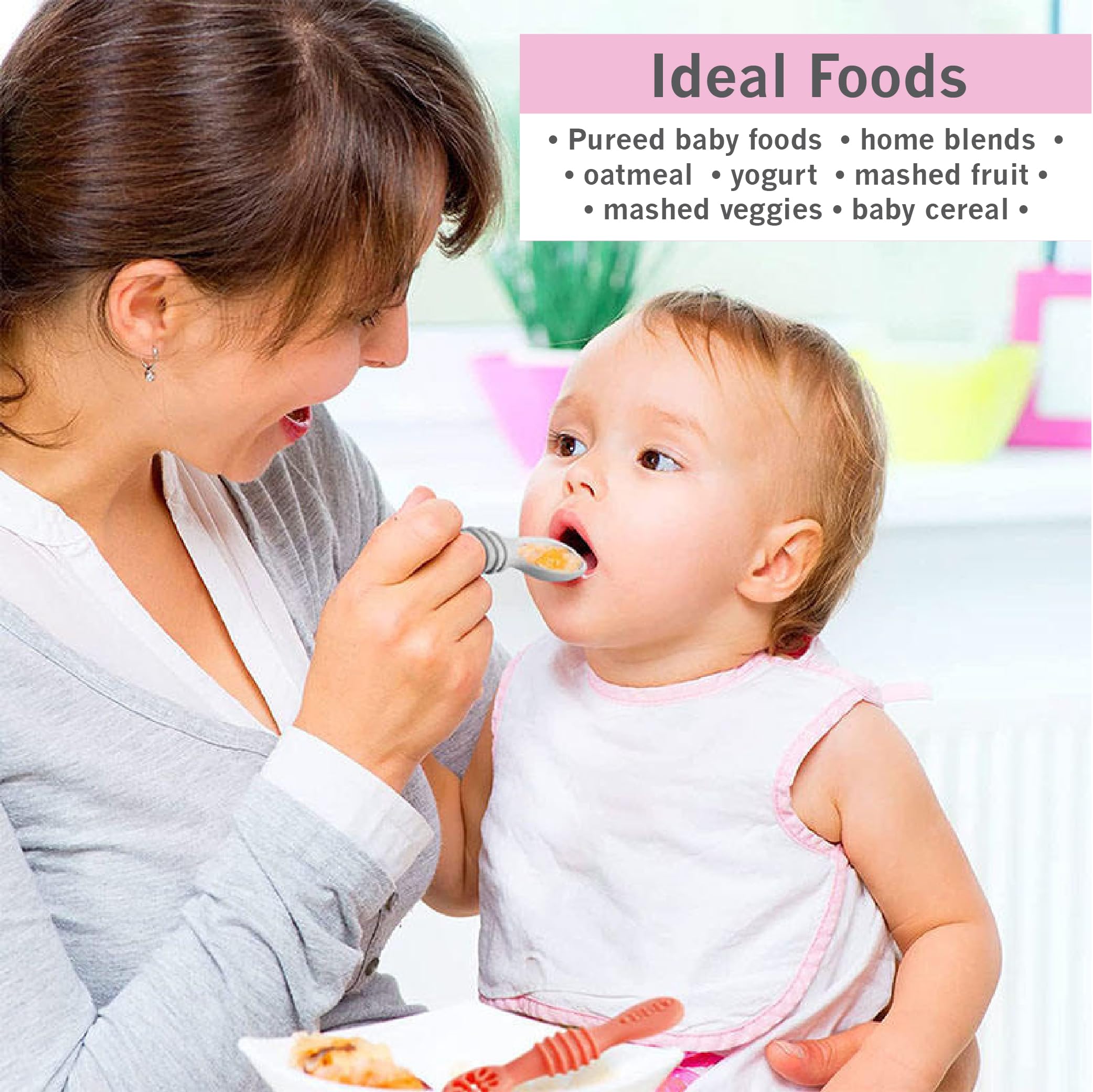 JuLe Self Feeding Baby Spoon Set (NEW Pre-Stage 1 + Stage 1) Silicon, Infant, Toddler, Weaning (Pink Camo, Set of 4)