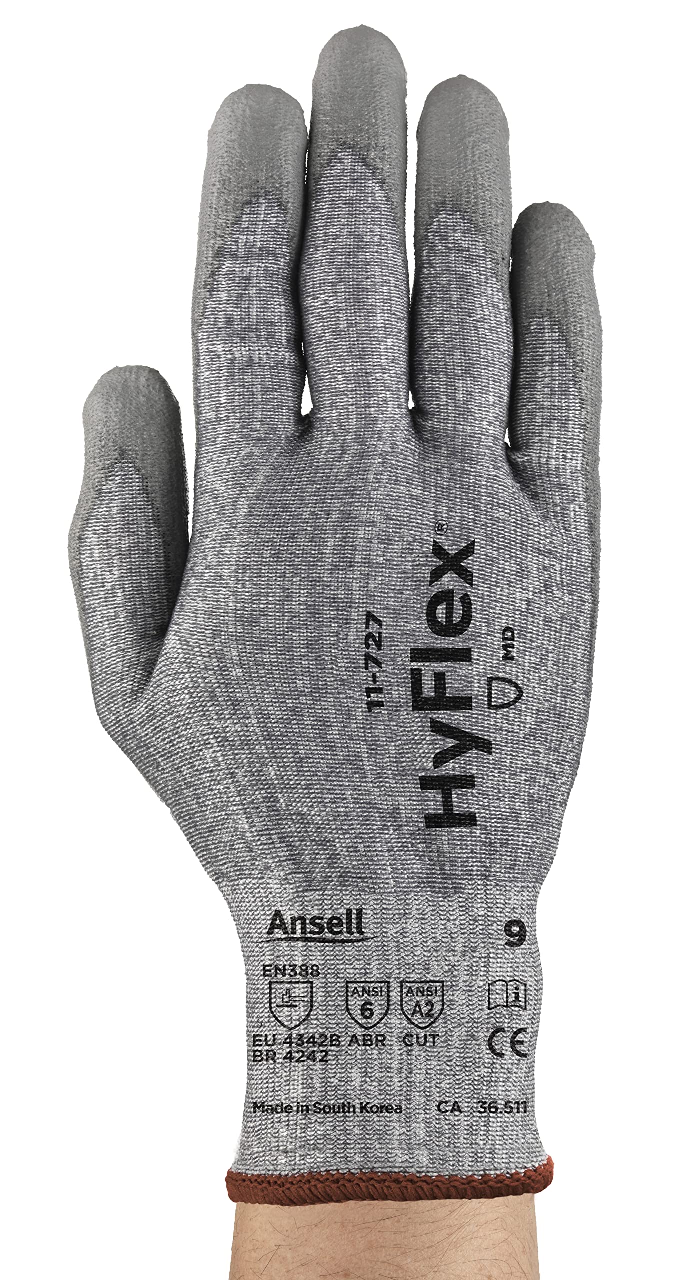 Ansell HyFlex 11-727 Ultralight Cut-Resistant Industrial Gloves w/Reinforced Palm for Machinery, Auto, Warehousing - Large, Grey (144 Pairs)