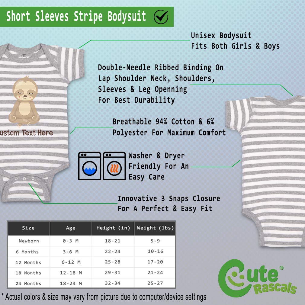 Custom Personalized Boy & Girl Baby Bodysuit Sloth Yoga Funny Cotton Striped Baby Clothes Stripes Gray White Personalized Text Here 12 Months
