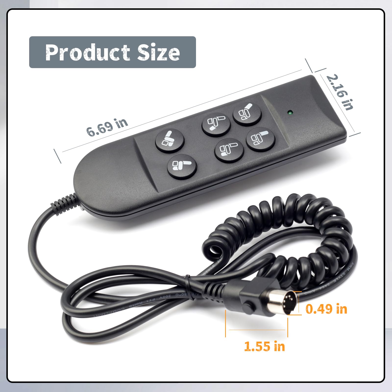 6 Button Power Lift Chair Controller with 5-Pin Plug Extension Cable Replacement for Lazyboy Home Power Recliner Hand Control