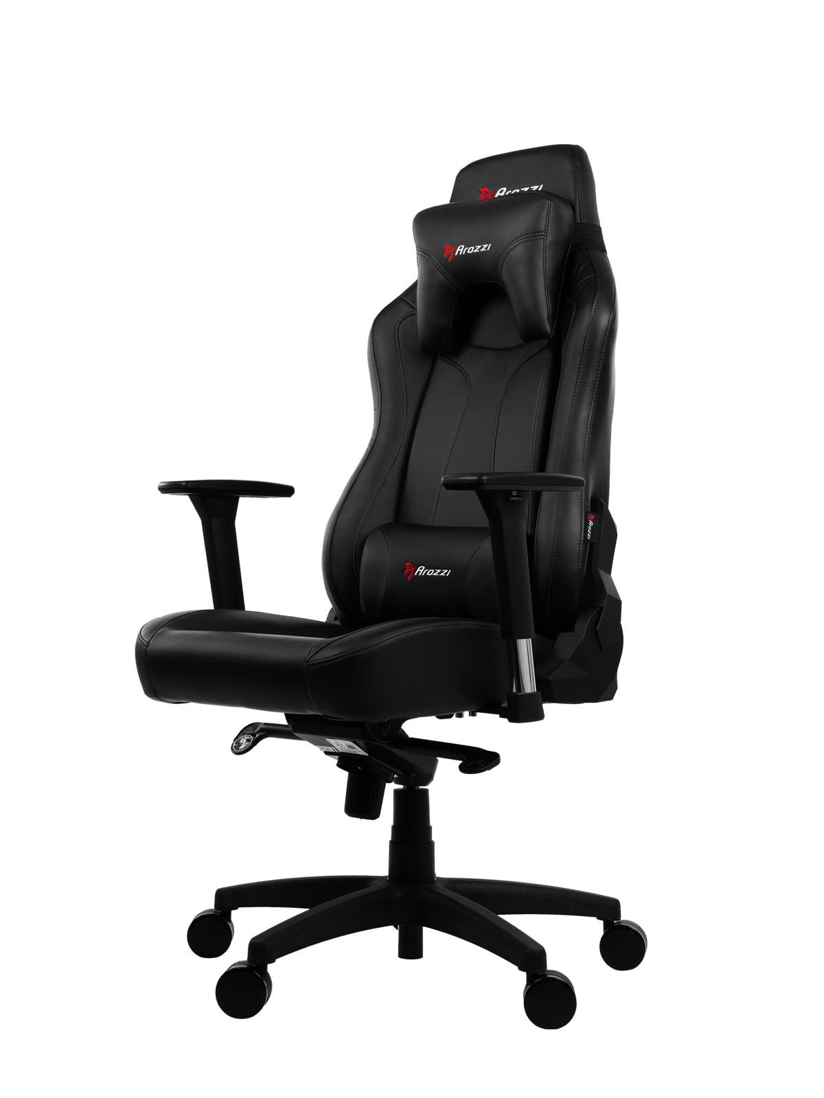 Arozzi - Vernazza Premium PU Leather Ergonomic Gaming/Office Chair with High Backrest, Recliner, Swivel, Tilt, Rocker, Adjustable Height & Adjustable Lumbar & Neck Support - Black - Red Accents