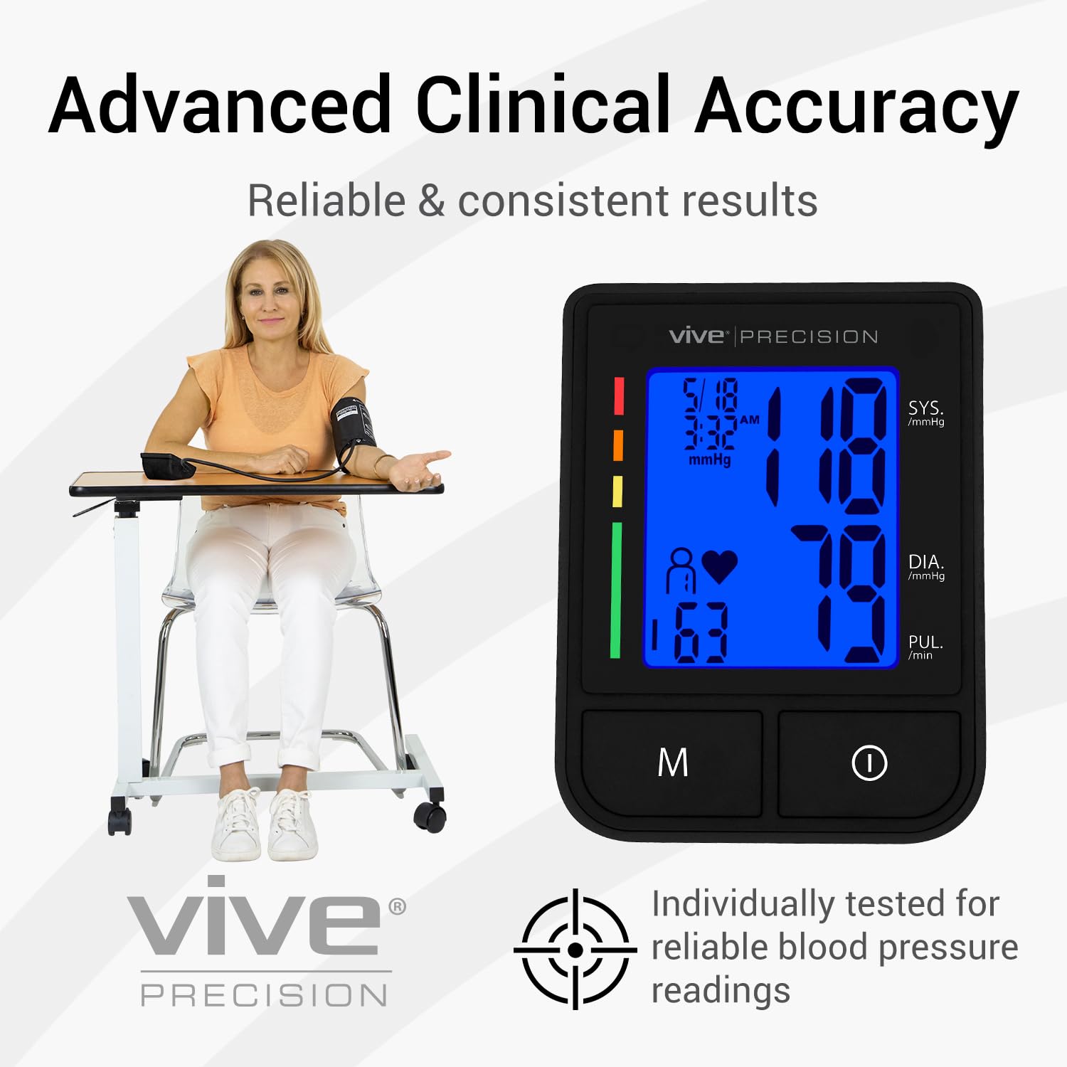 Vive Blood Pressure Machine Monitor & Cuff - Upper Arm BP Automatic Digital Bluetooth Read Out for Blood-Pressure Support System, Sphygmomanometer Heartbeat Detector, at Home High & Low Read-Out