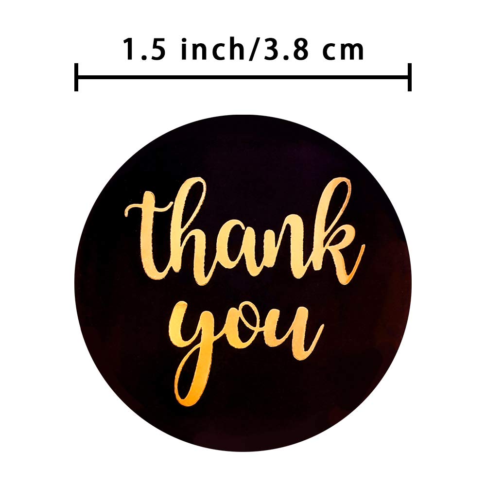 Thank You Label Sticker 1.5" Round, 500 Labels per Roll, Thank You Sticker for Birthday, Wedding, Gift, Bridal Shower Gold(Black/Gold)