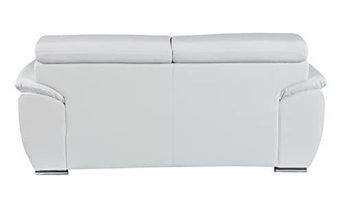 Blackjack Furniture 4571 Veal Collection 2 Piece Genuine Leather Sofa Set for Living Room, Modern Couch and Loveseat with Lumbar Support and Large Adjustable Headrests, 2+3 Seater, White