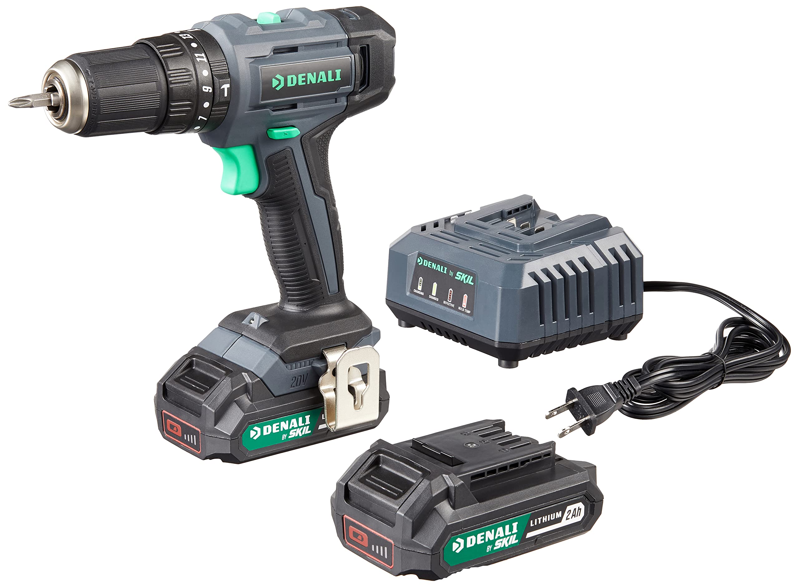 Amazon Brand - Denali by SKIL 20V Cordless Hammer Drill Kit with 2 x 2.0Ah Lithium Batteries and Charger, Blue