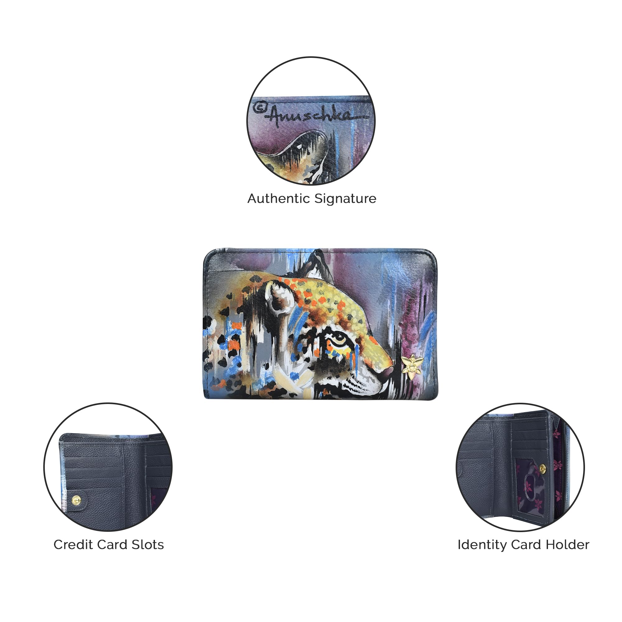 Anuschka Hand-Painted Women’s RFID Genuine Leather Two Fold Organizer Wallet - Enchanted Garden