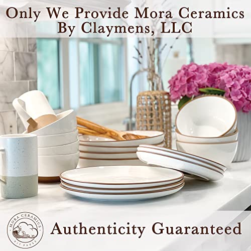 Mora Ceramic Dinner Plates Set of 6, 10 inch Dish Set - Microwave, Oven, and Dishwasher Safe, Scratch Resistant, Modern Rustic Dinnerware- Kitchen Porcelain Serving Dishes - Vanilla White