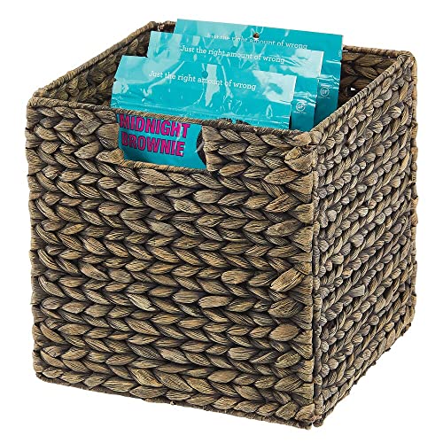 mDesign Natural Woven Hyacinth Cube Storage Bin Basket Organizer with Handles for Kitchen Pantry, Cabinet, Cupboard, Shelf/Cubby Organization, Hold Food, Drinks, Snacks, Appliances, 8 Pack, Black Wash